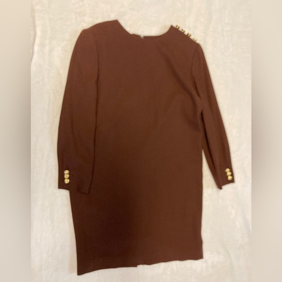Oberon | Dresses | Oberon Brown 0 Wool Dress With Gold Accents Size 10 ...